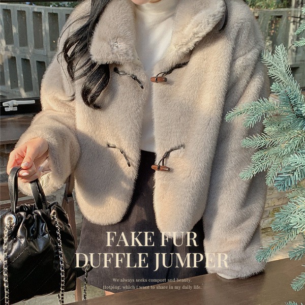 핫핑 포근포근 Made 크레비 하이넥 페이크 밍크 퍼 더플점퍼44~88 퍼자켓 숏자켓 털자켓 털점퍼 겨울하객룩 겨울아우터 빅사이즈점퍼 빅사이즈아우터 러블리룩