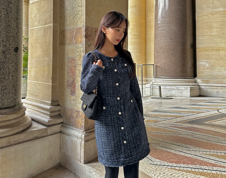 센슈티린 트위드 라운드넥 미니 원피스 겨울 신상 겨울옷 A라인 H라인 트위드원피스 프린지 데일리룩 페미닌룩 하객룩 출근룩 통통녀 빅사이즈 추천