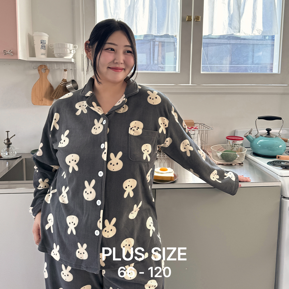 당당걸 빅사이즈 66-120 포실 토끼 오픈카라 파자마 수면 잠옷 세트