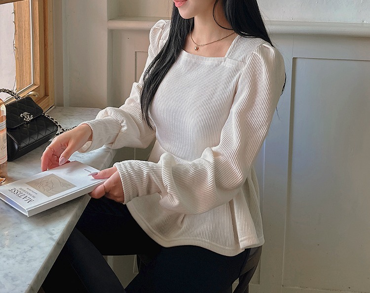 리리앤코 웰로빈 스판 골지 퍼프 페플럼 티셔츠 가을신상 가을룩 겨울룩 겨울신상 하객룩 데이트룩 데일리룩 골지티 골지긴팔 골지티셔츠 스판티 퍼프티 퍼프소매 스판티셔츠