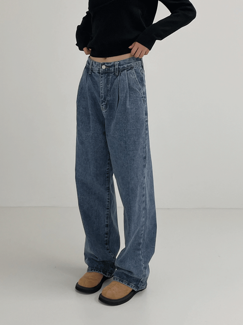 [unisex] 472 투턱 와이드 데님 팬츠 (2C)