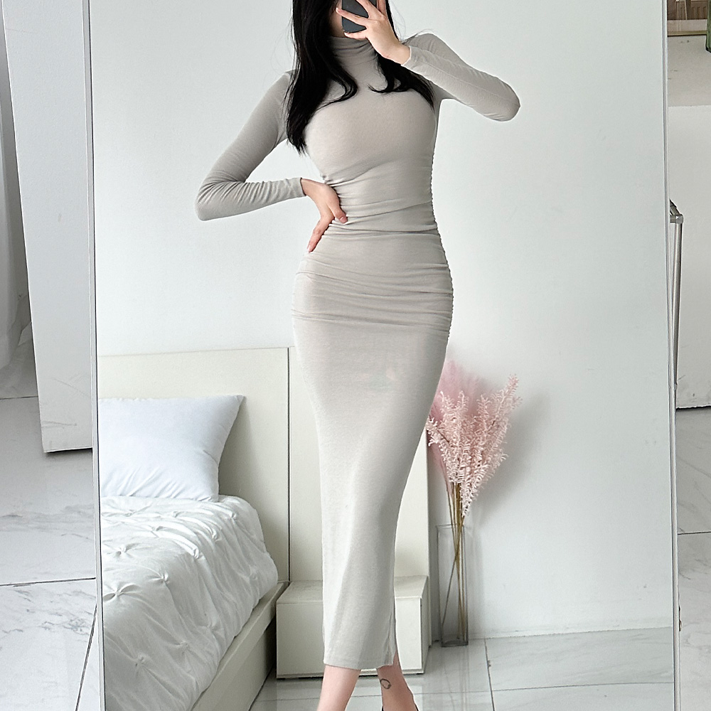 글램디브 해린느 폴라 기모 셔링 롱원피스 AF1373