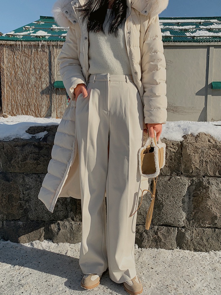 리리앤코 숏롱 베루딘 기모 스판 핀턱 와이드 슬랙스 팬츠 겨울 신상 겨울옷 데일리룩 기모슬랙스 기모팬츠 스판슬랙스 하이