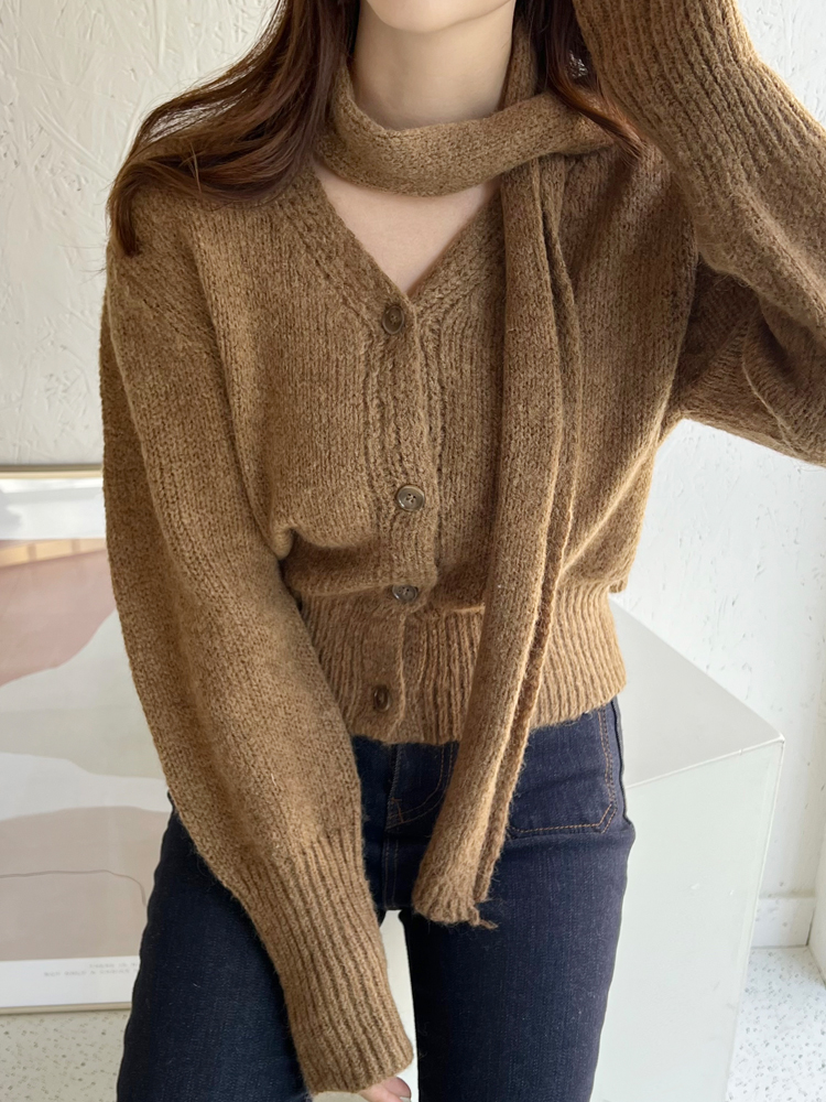 데일리블로썸 [데일리블로썸]연말룩 브이넥 루즈핏 가디건 머플러set 5color