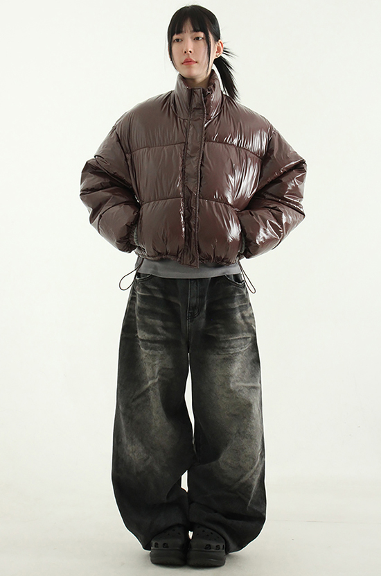 로컬맨션 glossy short padding jumper