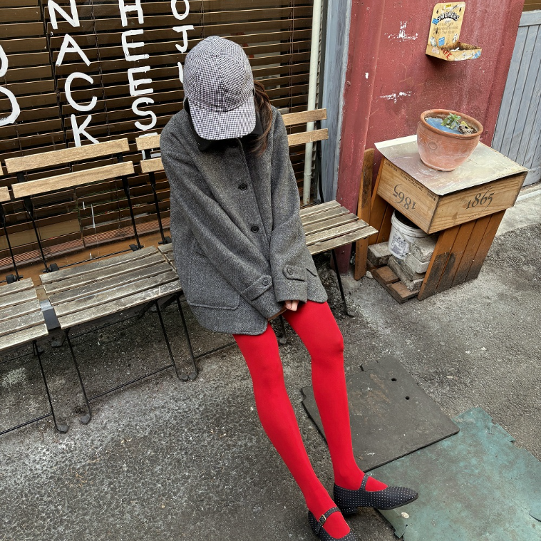 [레드 스타킹 / 80D 150D] 레드 빨강 80 150 데니아 컬러 유발 나일론 팬티 스타킹 (크리스마스 연말 포인트 코디)