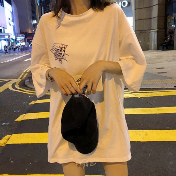 마롱패션 여성 용 앞뒤 프린팅 포인트 박스 오버핏 티 셔츠 반팔 기능성 여름 스포츠 마롱패션