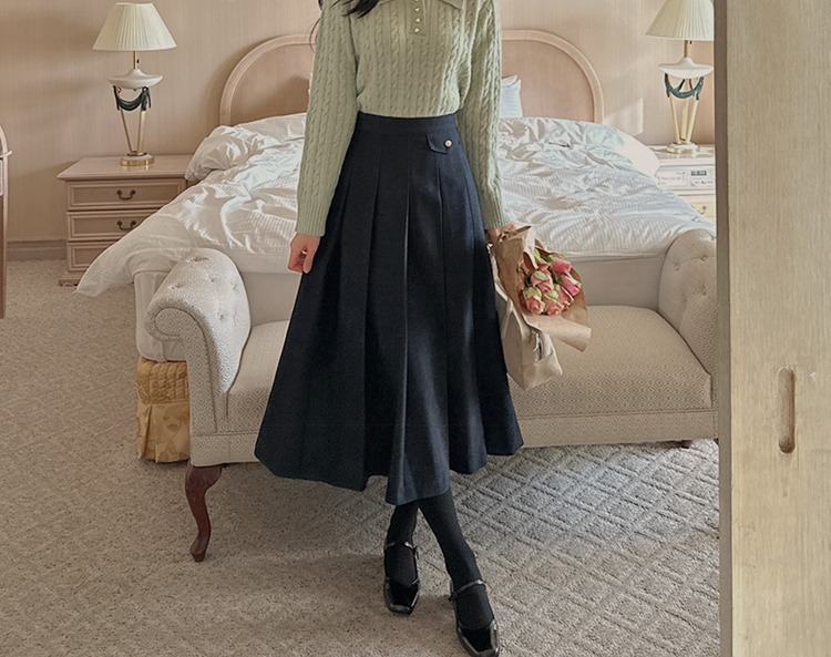리리앤코 트나코앤 기모 금장단추 포켓 플리츠 롱 스커트 겨울 신상 데일리룩 데이트룩 캐주얼룩 심플 클래식 빅사이즈 통통녀 기모스커트 겨울스커트 플리츠스커트 주름스커트 격식