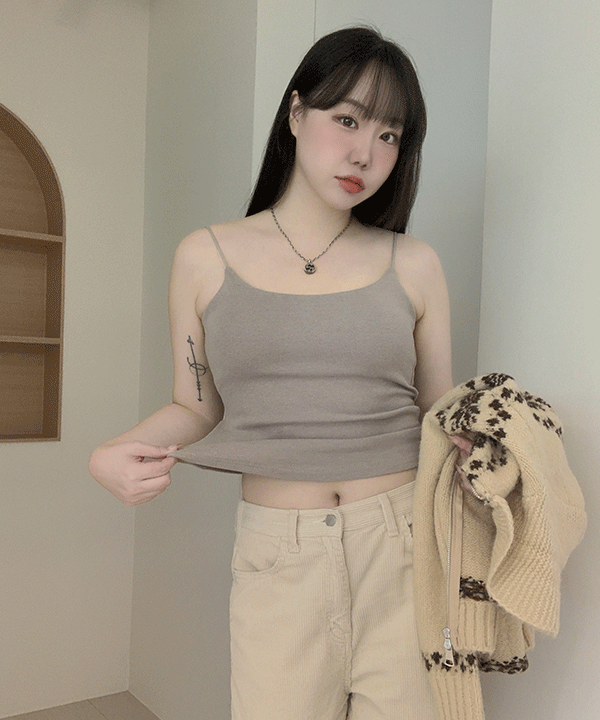 하비언니 11641 [모델소장] 심플 베이직 쫀쫀스판 크롭 패드 끈나시 4color