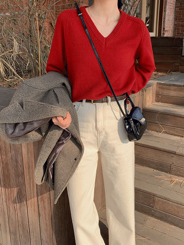 로빈유 [울70%] 뮤튼 울 브이넥 래글런 니트 - knt(5color)