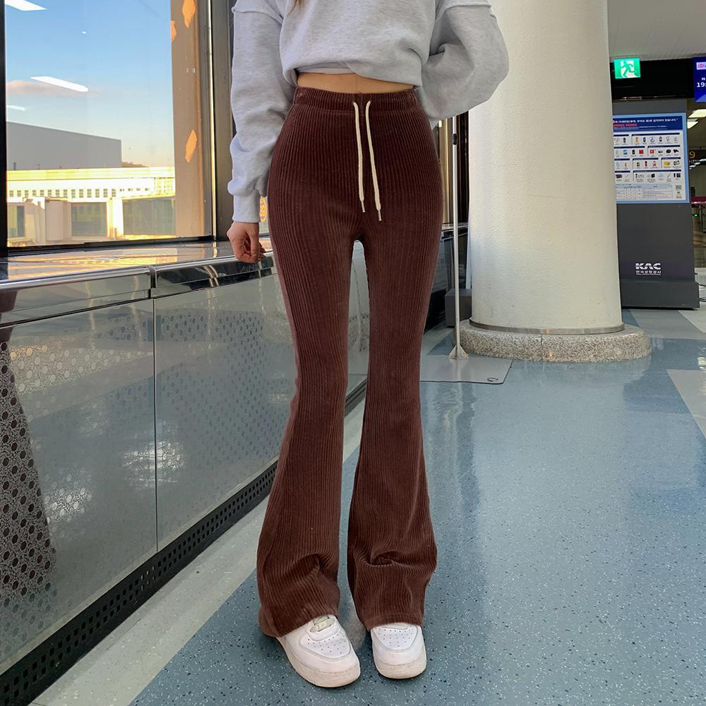 워너비뮤즈 무배🚀 미친핏💛따뜻벨로아 롱~다리 코듀로이 하이웨스트 밴딩 롱 부츠컷 트레이닝 팬츠 골덴 스트링 스판 슬림핏 나팔 츄리닝 새내기룩 봄 바지 데일리 여친룩 캠핑