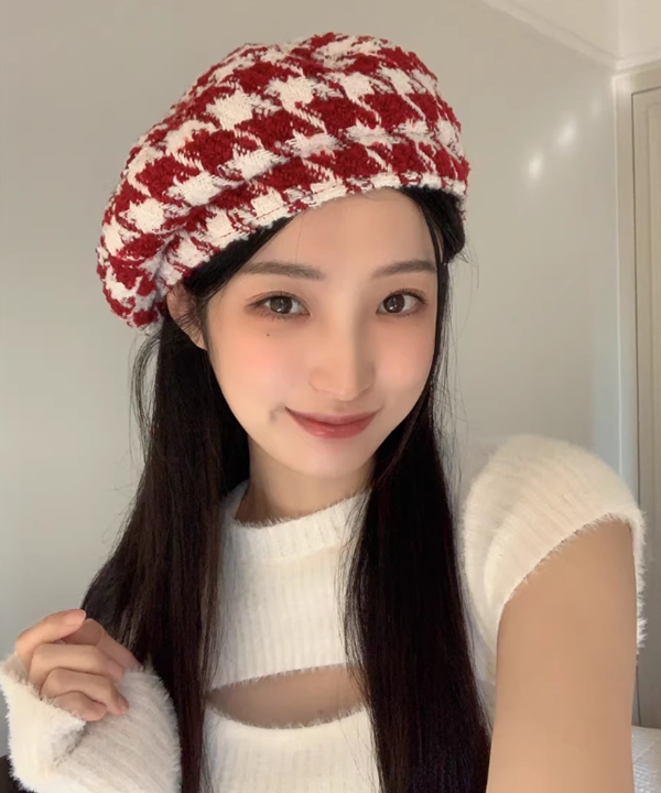 무료배송 러블리 윈터 체크 모직 베레모 빵모자 겨울모자 레드 블랙그레이 베이지