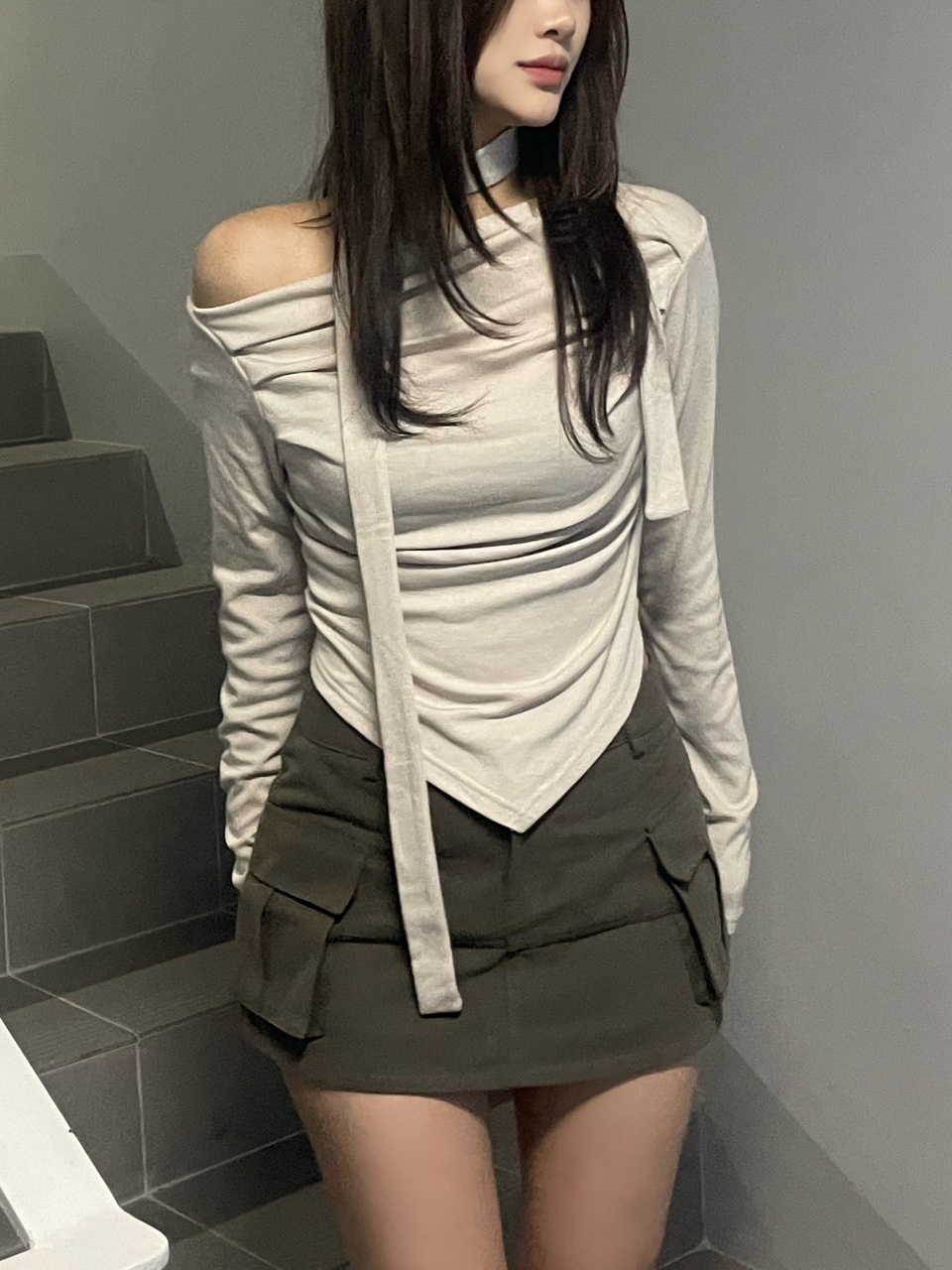 스퀘어 라브 보트넥 셔링 머플러 set (3color)