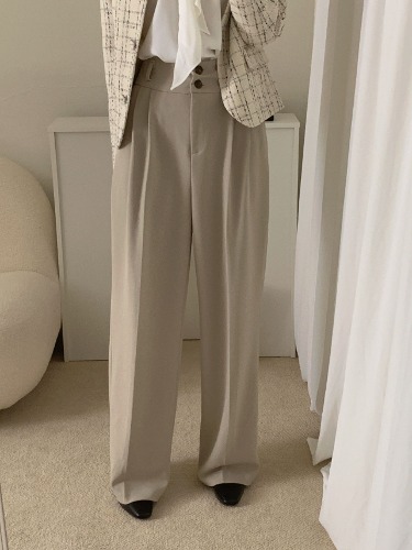 국내 배송 빠른 발송 SML size 2color 24FW 신상 팬츠 코디 세일/ 더블 투 버튼 하이 웨스트 핀턱 와이드 슬랙스 PT 바지/ 검정 블랙 베이지 컬러 폴리 ...