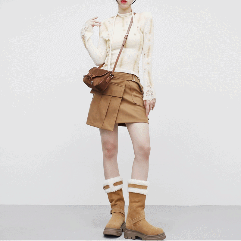 논코드 플러터 데미지 니트 머플러 Set