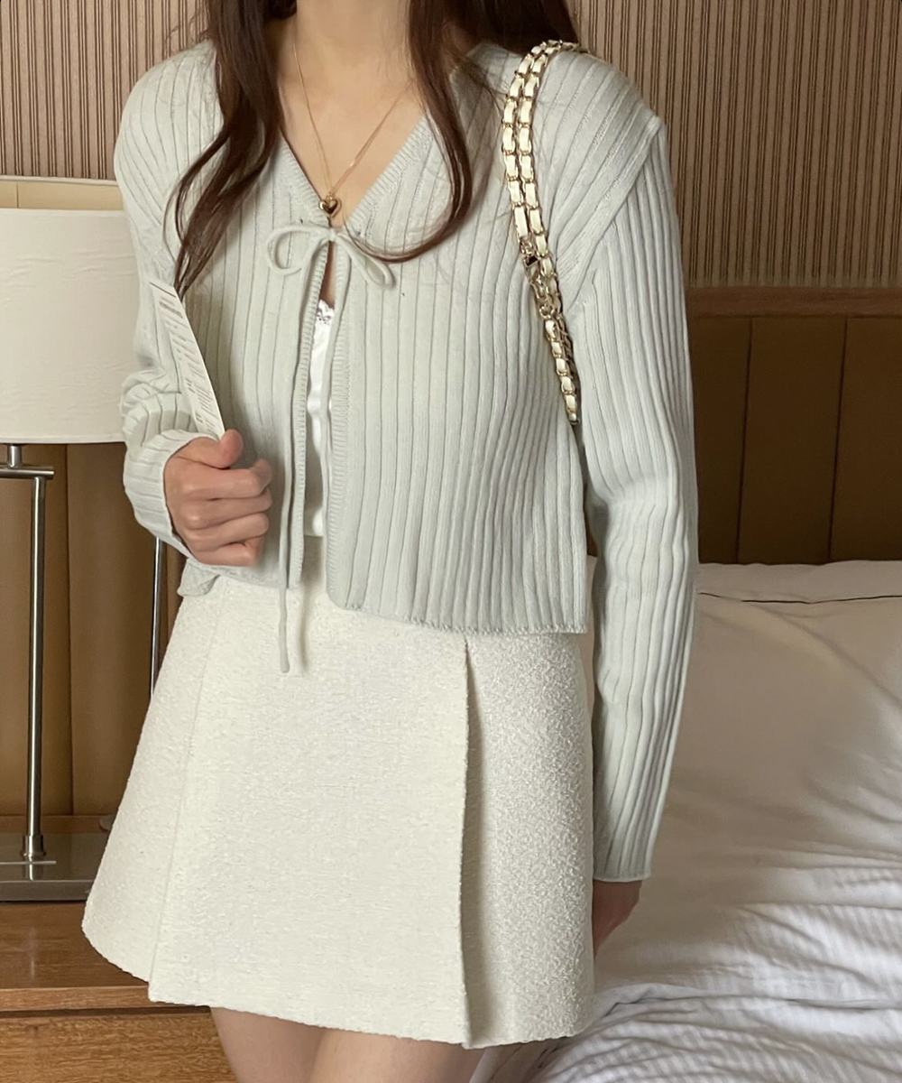 버나뎃 [당일 민트]플러터 리본 볼레로 니트 (3col) flutter