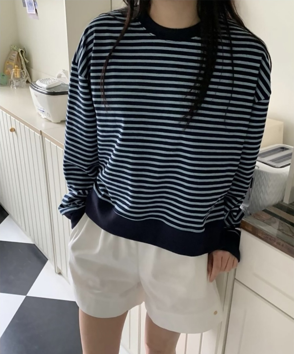 버나뎃 슬러브 오브 단가라 맨투맨 (2col) slub