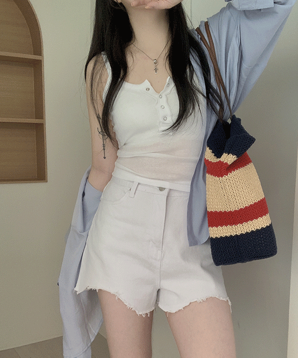 하비언니 11786 [모델소장] 쫀쫀스판 버튼 크롭 골지 슬림핏 나시t 3color
