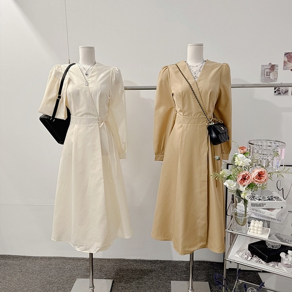 이프유마인 페미닌하객룩 겨울 로닌 리본 스트랩 오버핏 슬림핏 브이넥 언발 사선 랩 벌룬 퍼프 셔링 프릴 A라인 플레어 머메이드 긴팔 셔츠 롱 원피스 3color