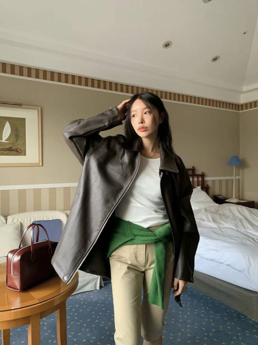 샵보애 wellrow 웰로우 레더 카라 하프 자켓 jk (2col)