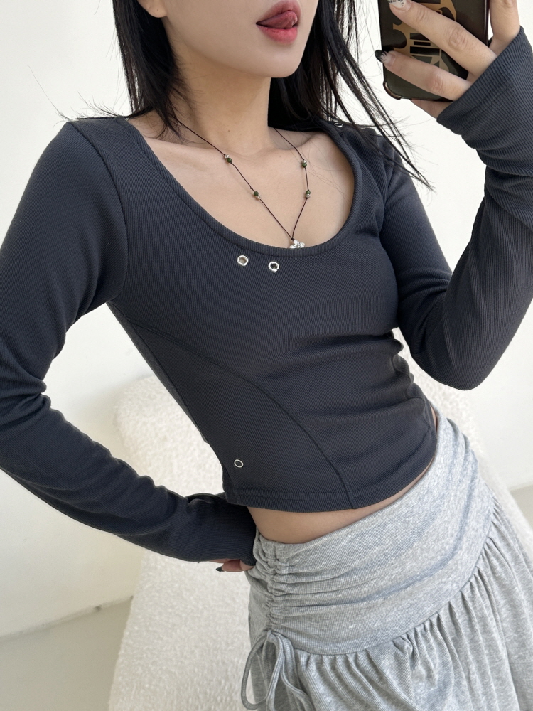 y2k 더 아일렛 포인트 슬림 크롭 티셔츠(3color)