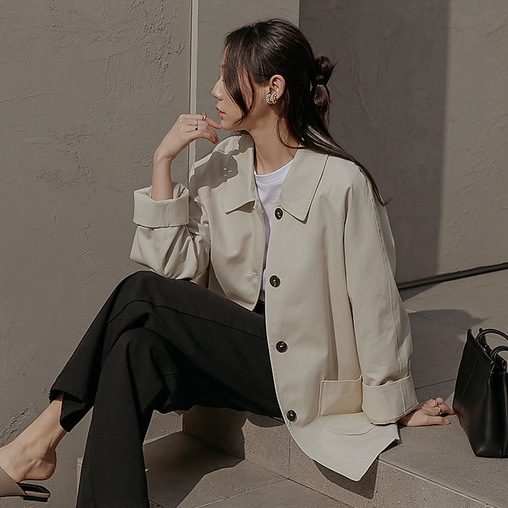 커먼유니크 플렛 박시 하프 트렌치 코트 봄간절기데일리데이트개강룩아우터긴팔아우터간절기아우터베이직클래식일자핏