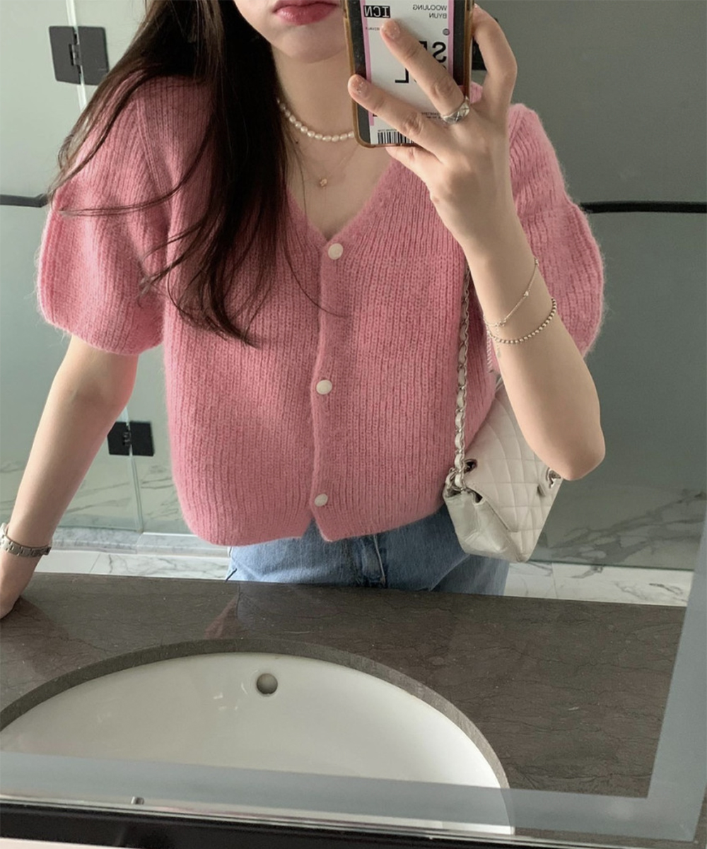 버나뎃 [당일 핑크]Pyt 퐁드 퍼프 반팔 니트 (4col) 프영띵 프리티영띵