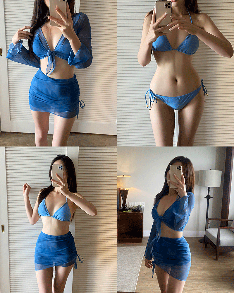 인클로젯 [빅사이즈 당일출고 단독진행 ] 베러댄미 나염 홀터넥 비키니 커버업세트 수영복 4ps