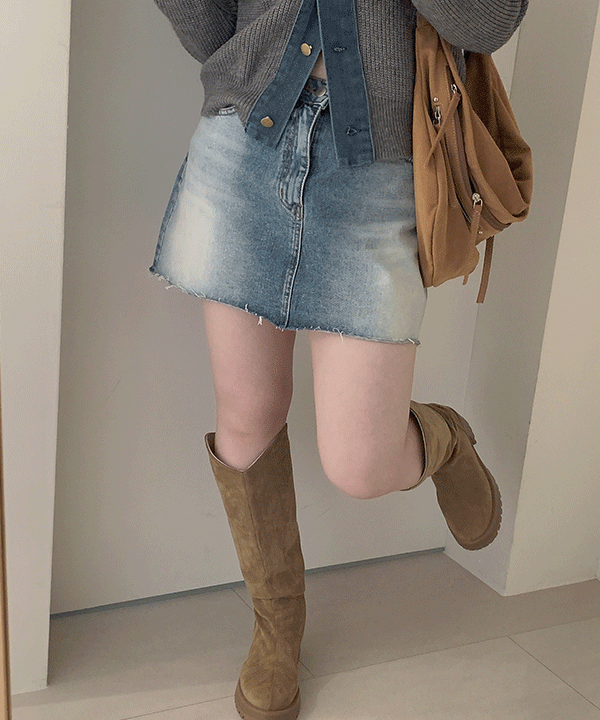 하비언니 #11859 데일리 컷팅 빈티지 워싱 세미 A라인 데님 미니스커트 : 연청,진청 2color / S~L