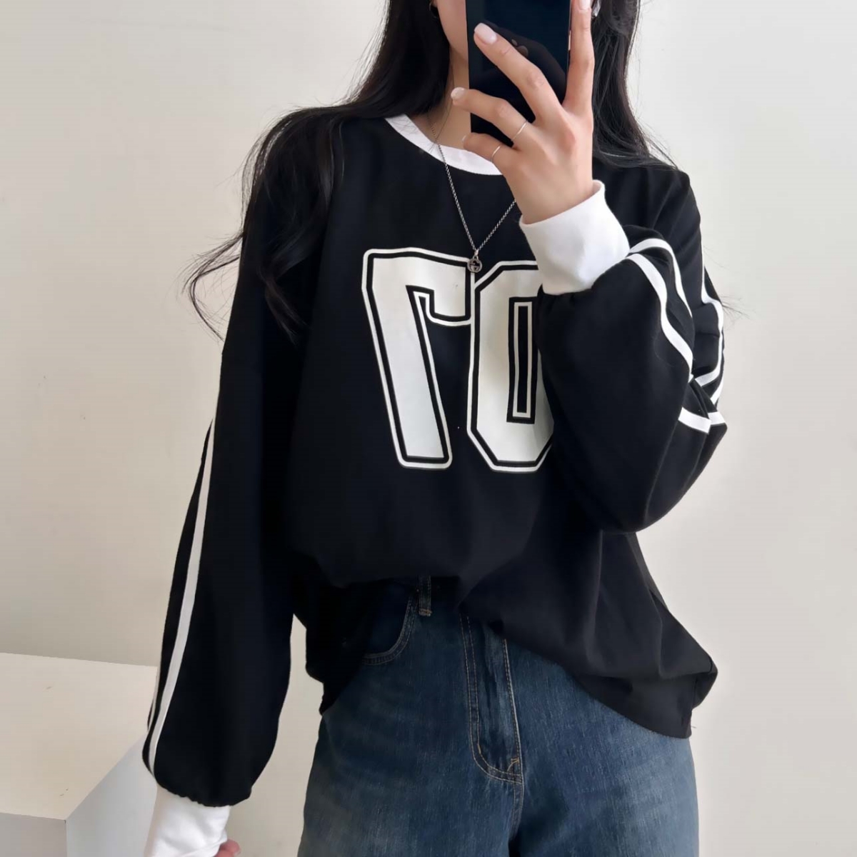 [ss신상/y2k/무료배송] 넘버,레터링 배색 오버핏 긴팔 맨투맨 [3color]