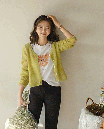 리린 에피 데일리한 가벼운 모헤어 V넥 가디건 [size:F(55~66)]