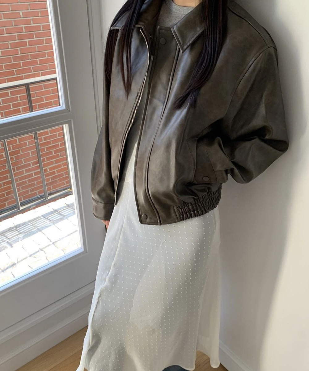 버나뎃 [당일 블랙]슬러브 엔느 레더 점퍼 (2col) slub