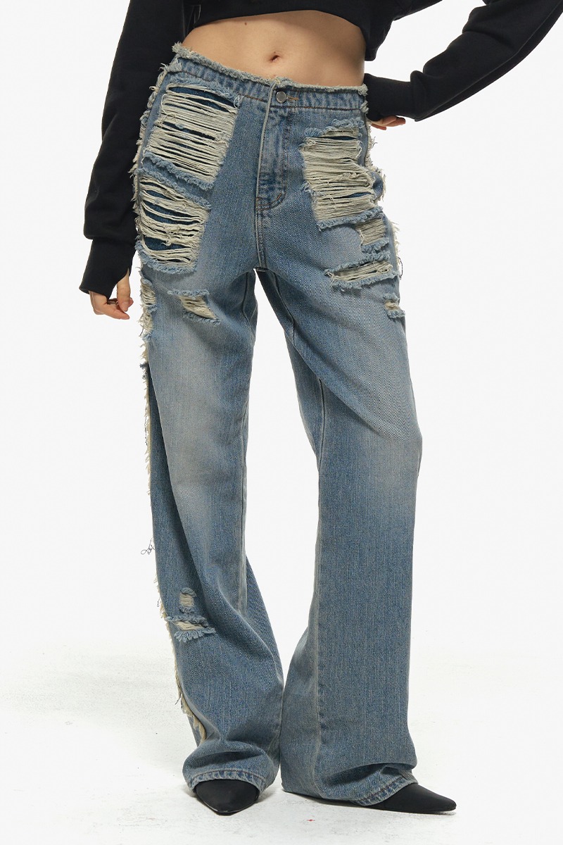 미드나잇무브 pg damage pants (blue)