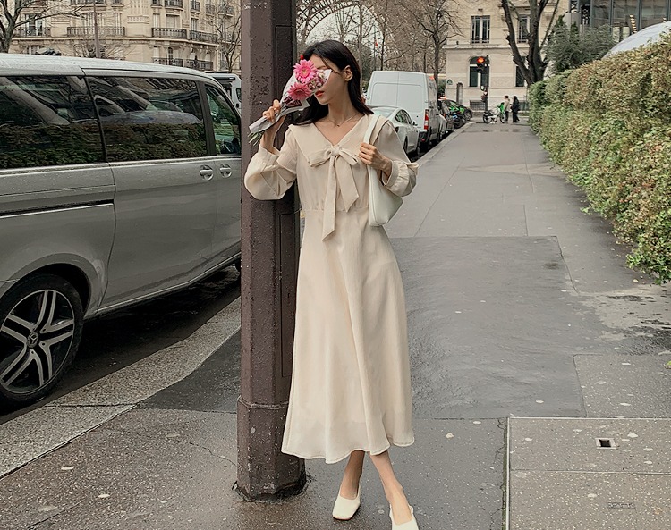 리리앤코 쥬베이드 세일러카라 리본 타이 롱 원피스 자체제작 신상 옷 원피스 A라인 플레어 리본원피스 카라원피스 여리여리 격식룩 데일리룩 페미닌룩 하객룩 출근룩 통통녀