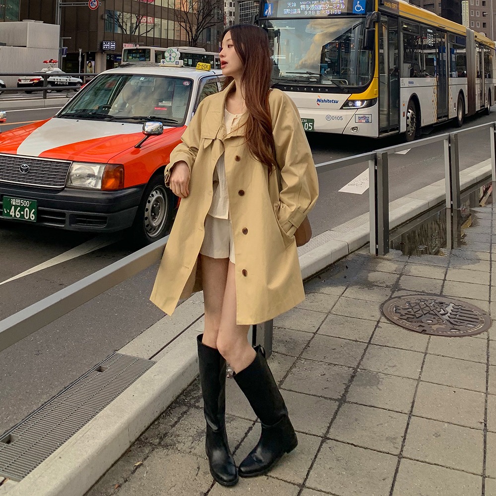 워너비뮤즈 무배🚀 취향저격💛여신분위기 남친심쿵😚빅 케이프 하이넥 트렌치 코트 아방핏 벌룬 소매 하프 바바리 자켓 카라 비죠 버튼 싱글 간절기 아우터 3col