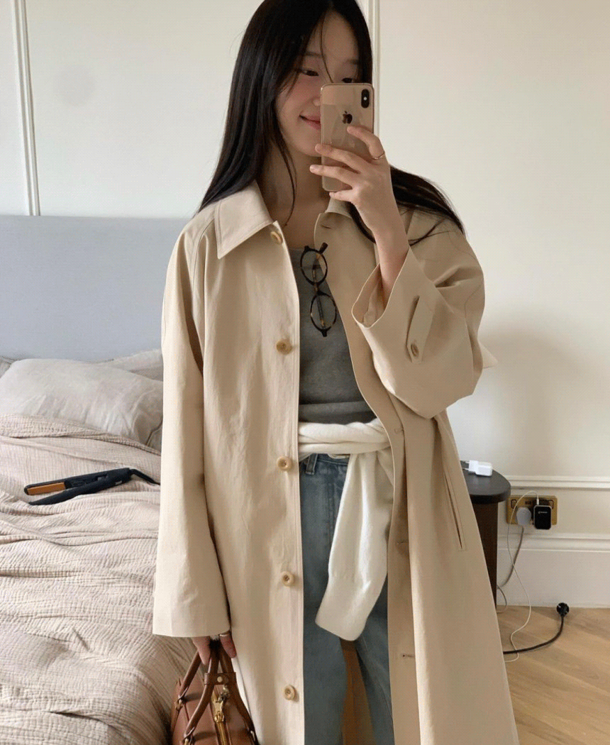 샵보애 Jinsim 진심 리아니 코트 봄 코튼 래글런 카라 싱글 트렌치 자켓 롱 ct