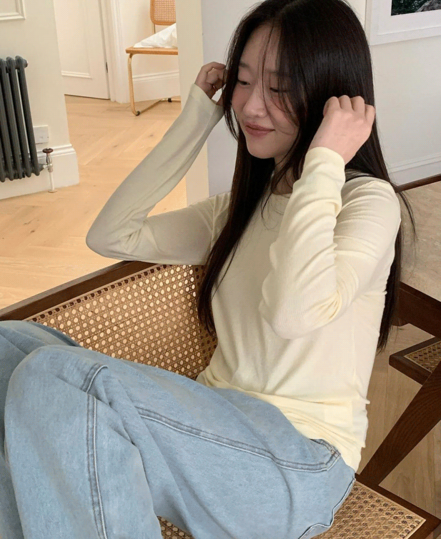 샵보애 Jinsim 진심 드리스 라운드 티셔츠 울 텐셀 긴팔 데일리 tee (5col)