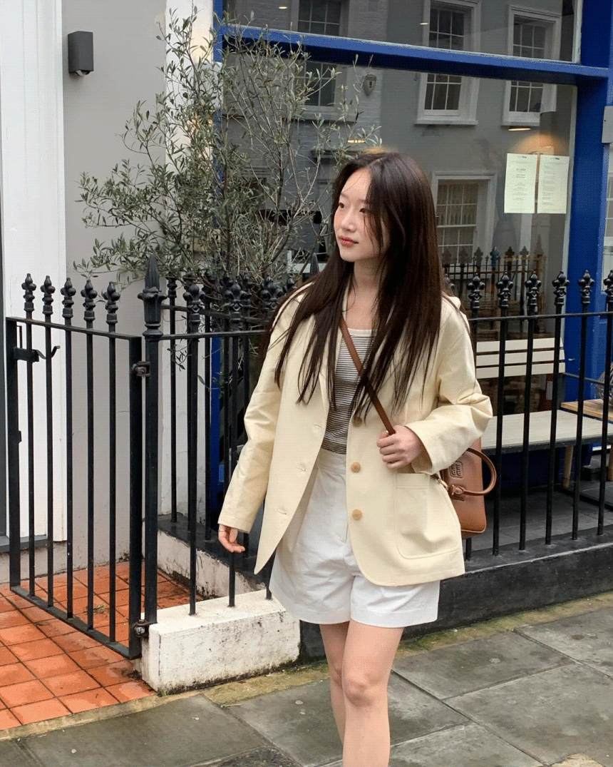 Jinsim 진심 팔콘 자켓 크림 코튼 긴팔 카라 쓰리버튼 싱글 jk