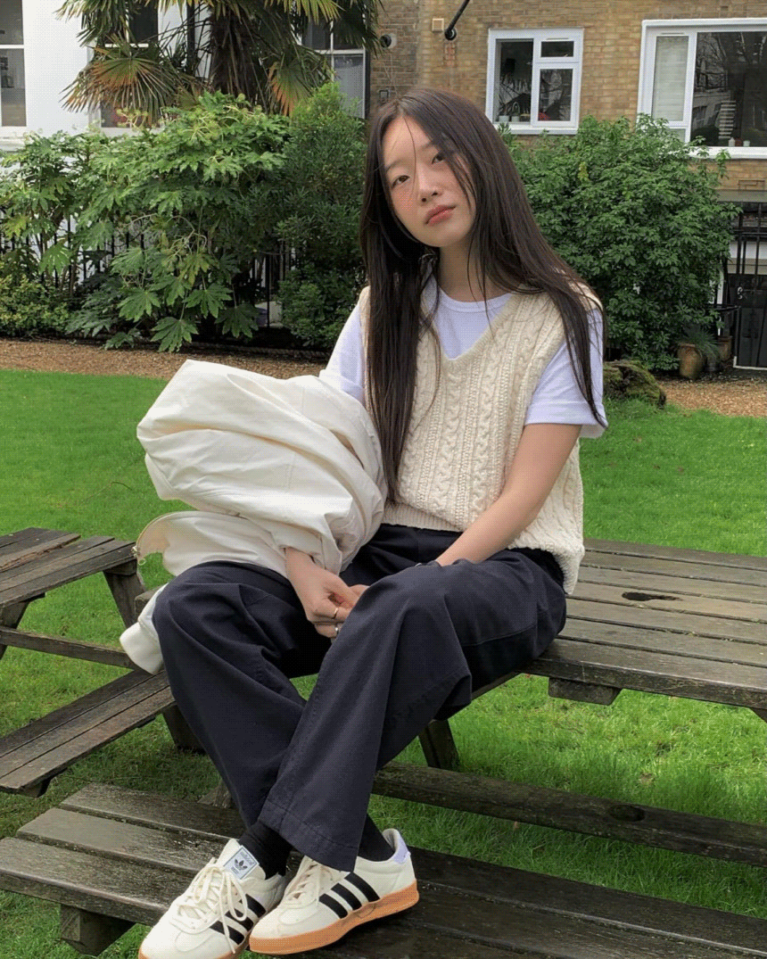 샵보애 Jinsim 진심 마카다미아 베스트 코튼 케이블 브이넥 꽈배기 니트 조끼 nt