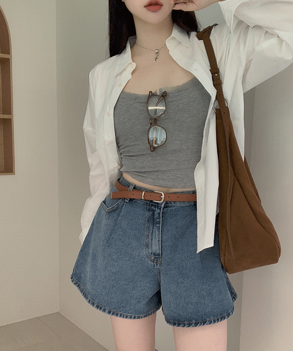 하비언니 11922 [모델소장] 5kg 날씬 A라인 핀턱 와이드 난스판 숏 청반바지 데님 1color S~xl