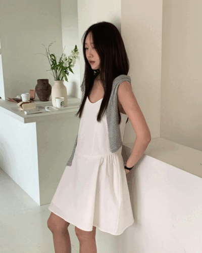 샵보애 Jinsim 진심 로지 원피스 코튼 슬리브리스 A라인 플레어 드레스 미니 ops (2col)