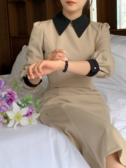 소앤니 [봄하객룩/핏최고] (벨트set) 로라 배색카라 ops 2color 하객원피스 빅카라원피스 머메이드원피스 결혼식원피스 피로연원피스