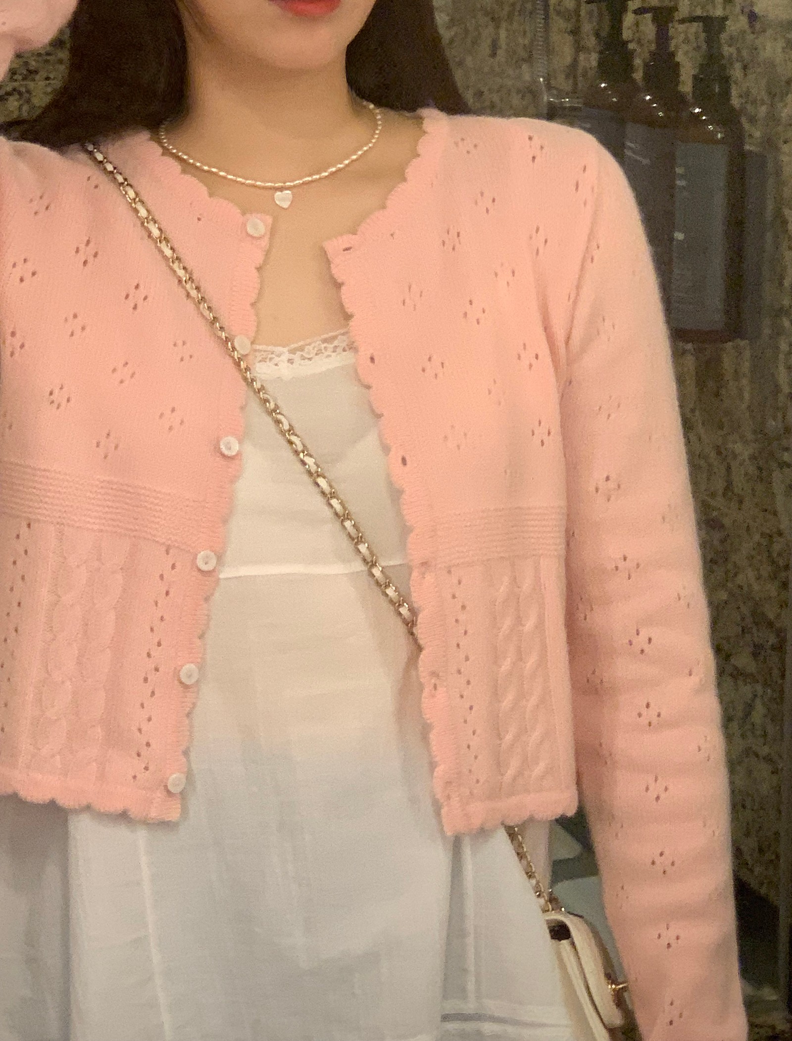 유어리스트 *당일*미엘 리브 가디건 miel (4col) 펀칭 아일렛 크롭 가디건