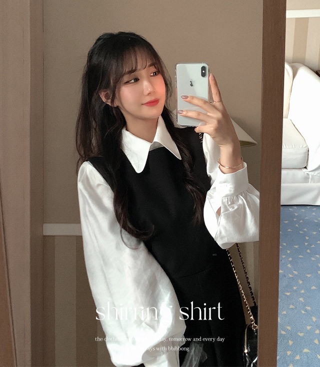 삐뽕언니 디어리 셔링 블라우스셔츠2color 퍼프 루즈핏 봄 간절기 긴팔 레이어드 흰셔츠 핑크 스탠다드 레이온 셔츠남방