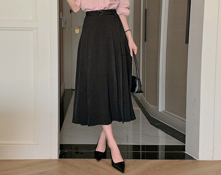 리리앤코 루즈번 플리츠 벨트 뒷밴딩 롱 스커트 봄 신상 데일리룩 데이트룩 격식룩 하객룩 페미닌룩 상견례룩 고급스러운 플리츠스커트 맞주름 밴딩스커트 벨트스커트 통통녀 자체