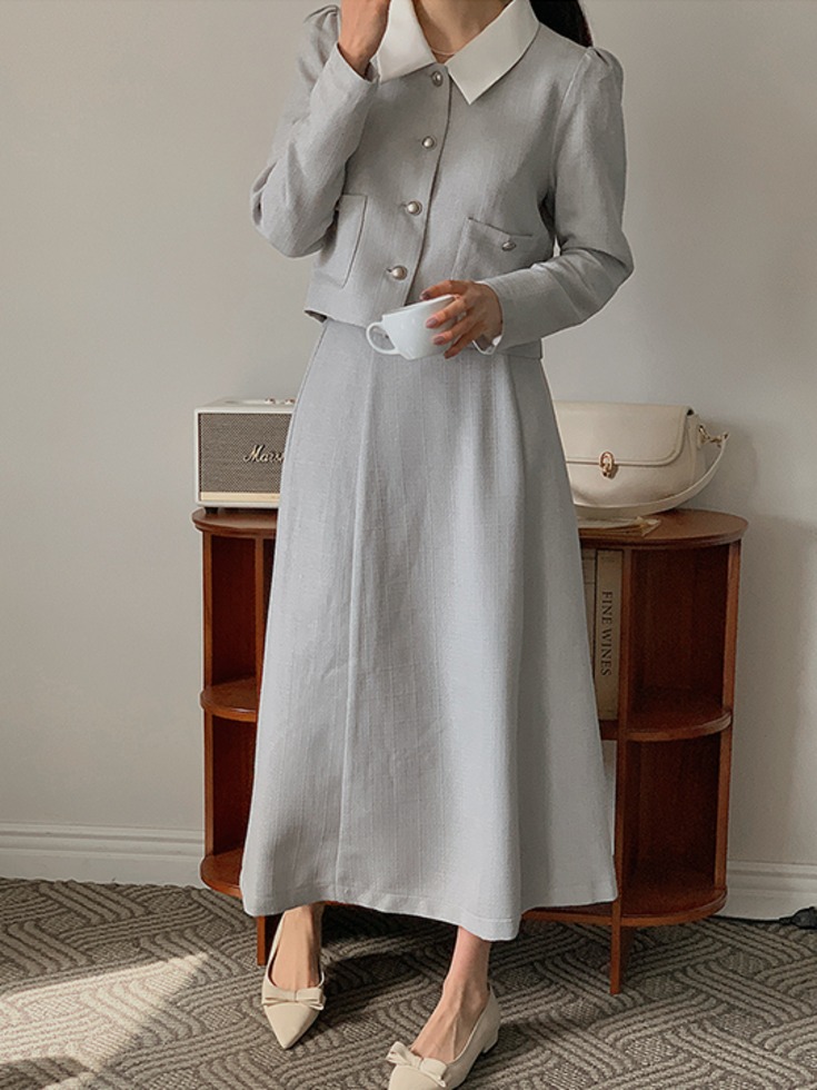 리리앤코 그엘루앙 트위드 크롭 뒷밴딩 롱 투피스 세트빅사이즈 120사이즈 리리앤코 자체제작 트위드스커트세트 트위드 자켓세트 스커트세트 밴딩스커트 A라인 플레어 데일리룩