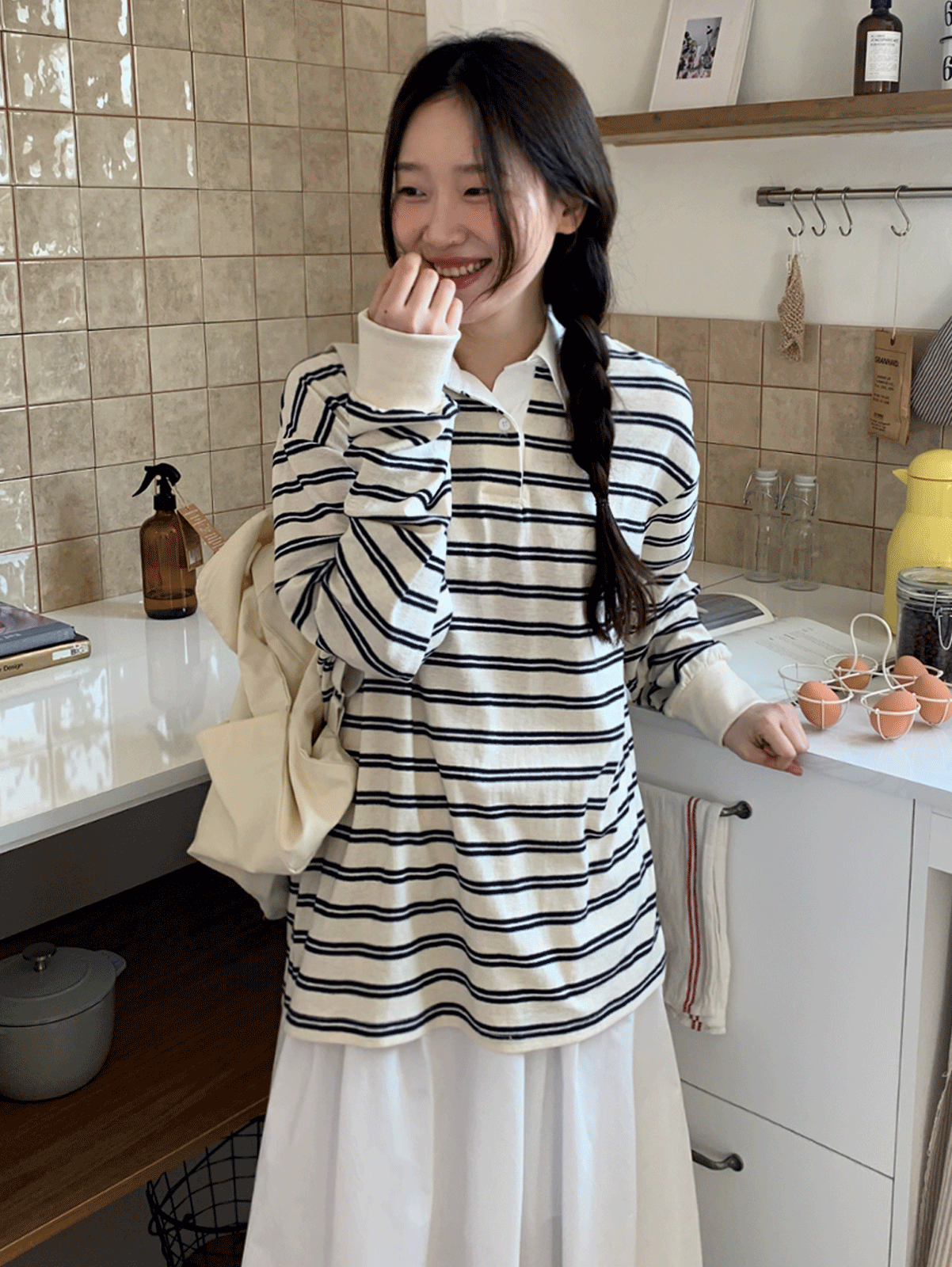 어리틀빗 leek striped collar top (2color)