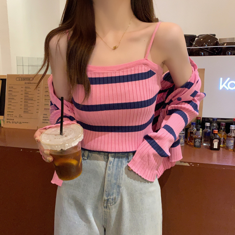 디어블루 당일출고! 로잘린 나시 가디건 SET 5color 휴가 바캉스 레이스 홀터넥 크롭 봄 여름