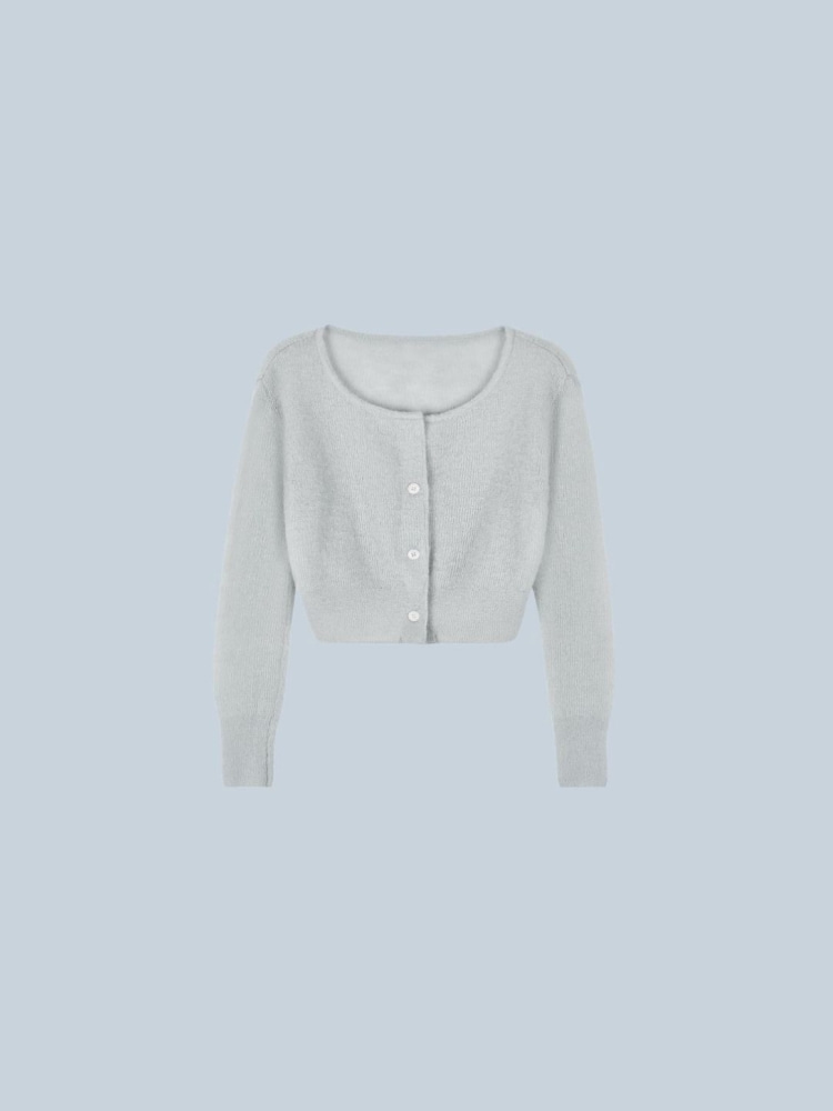 유이르무이 riette 리에뜨 모브 울 모헤어 유넥 크롭 니트 가디건 2color