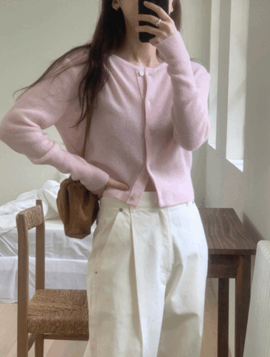 샵보애 fllanel 플라넬 키드모 헤어 라운드 크롭 봄 가디건 cd (3col)